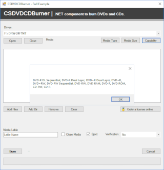 CSDVDCDBurner - Burn DVDs and CDs with C# and VB .NET (IMAPI2)